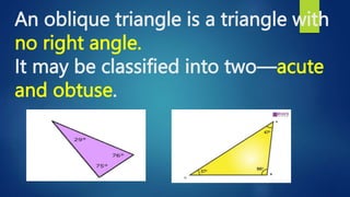 OBLIQUE TRIANGLES fourth quarter lesson in math grade 9 | PPTX