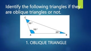 OBLIQUE TRIANGLES fourth quarter lesson in math grade 9 | PPTX