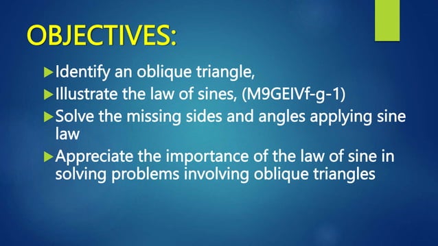 OBLIQUE TRIANGLES fourth quarter lesson in math grade 9 | PPTX
