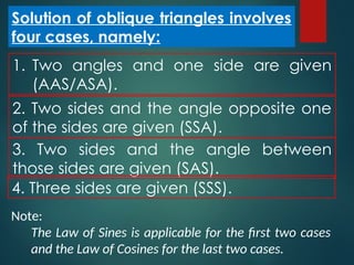 Oblique Triangles Using The Law of Sines and Law of Cosines.ppt