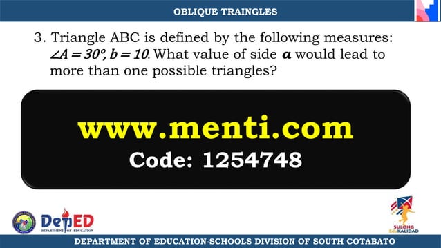 OBLIQUE TRIANGLES .pptx | Physics | Science