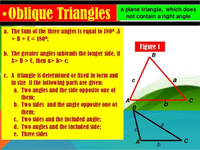 Oblique triangles made by: MR. ROLAND M. LEOPAR