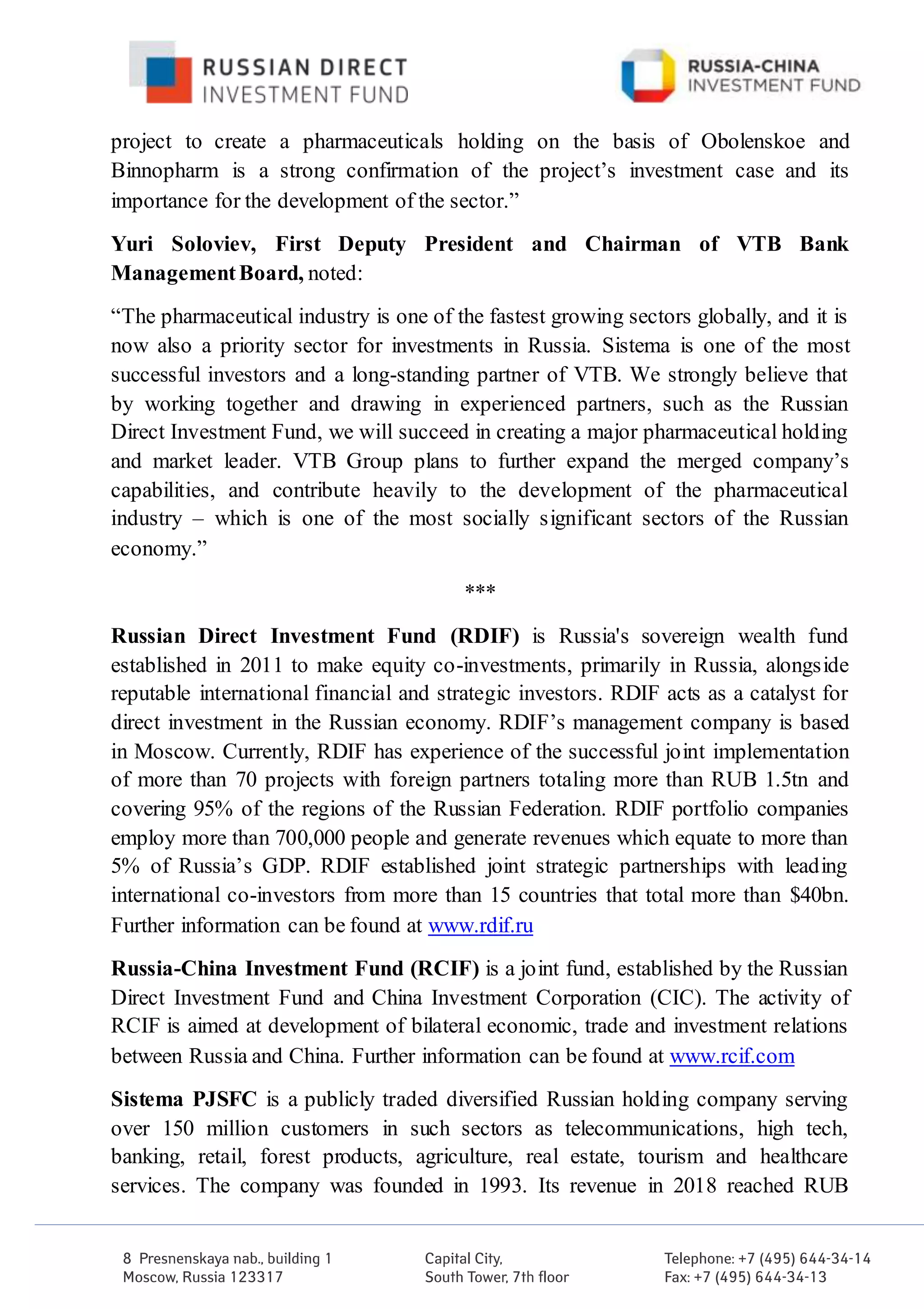 RDIF, RCIF and leading Middle Eastern investors to support the creation ...