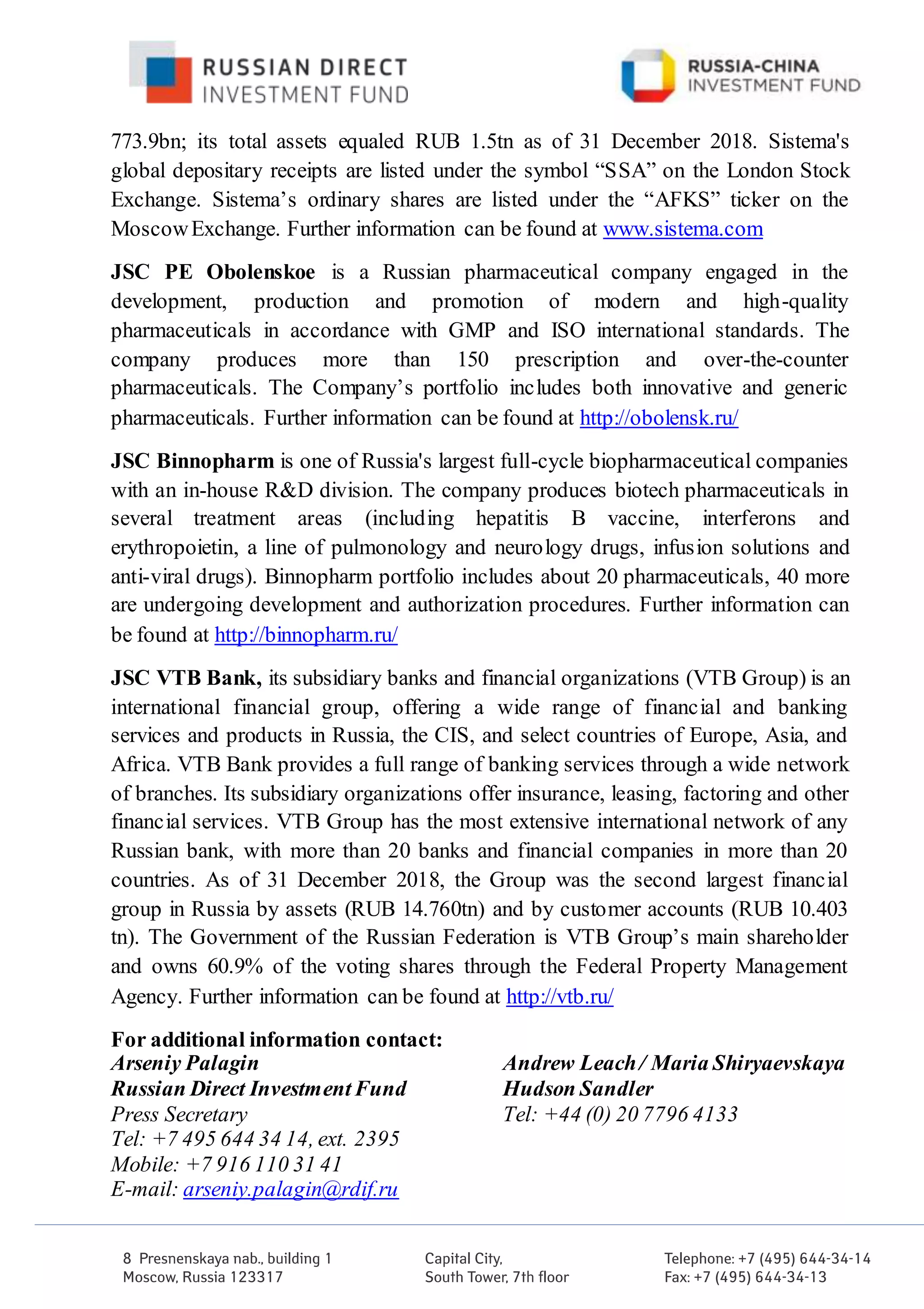 RDIF, RCIF and leading Middle Eastern investors to support the creation ...