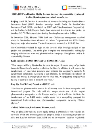 RDIF, RCIF and leading Middle Eastern investors to support the creation ...