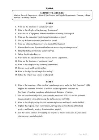 OBM752 Hospital Management Question Bank | PDF