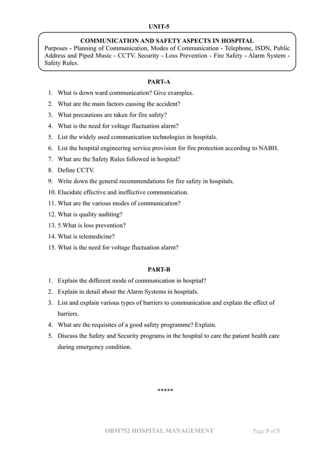 OBM752 Hospital Management Question Bank | PDF | Human Resources | Business