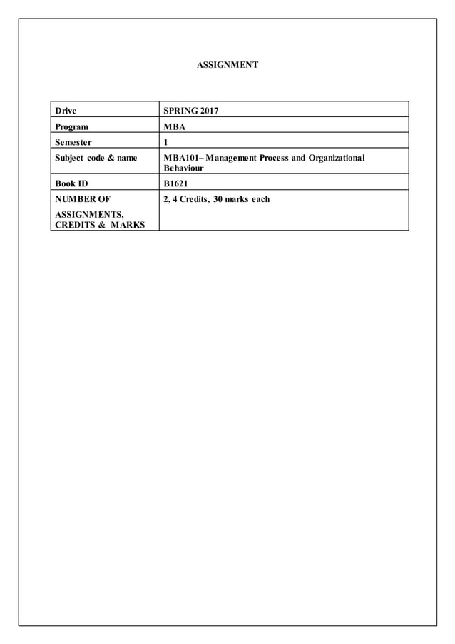 SMU DRIVE SPRING 2017 MBA101– Management Process and Organizational Behaviour free solved ...