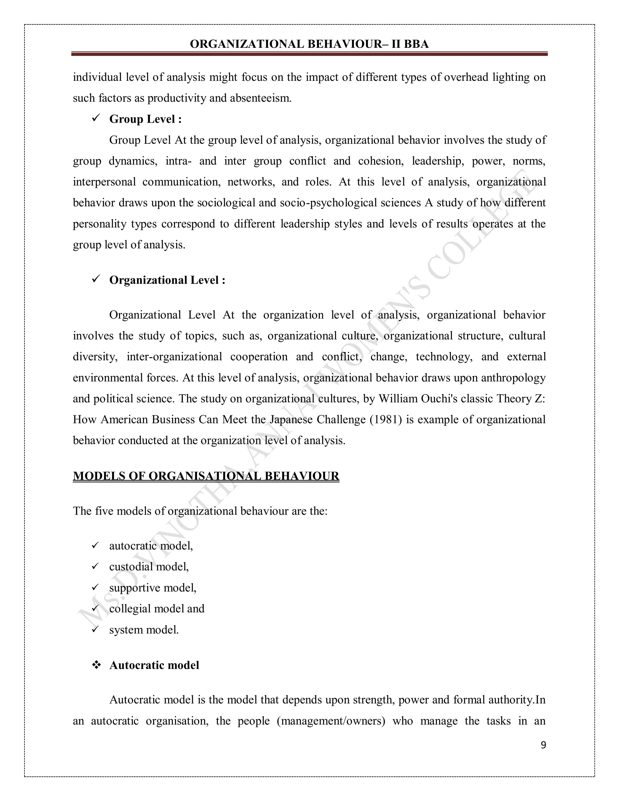 organisational Behaviour notes of BBA guys | PDF