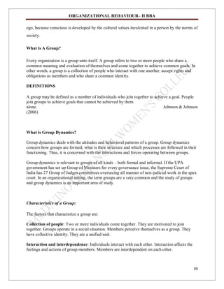 organisational Behaviour notes of BBA guys | PDF
