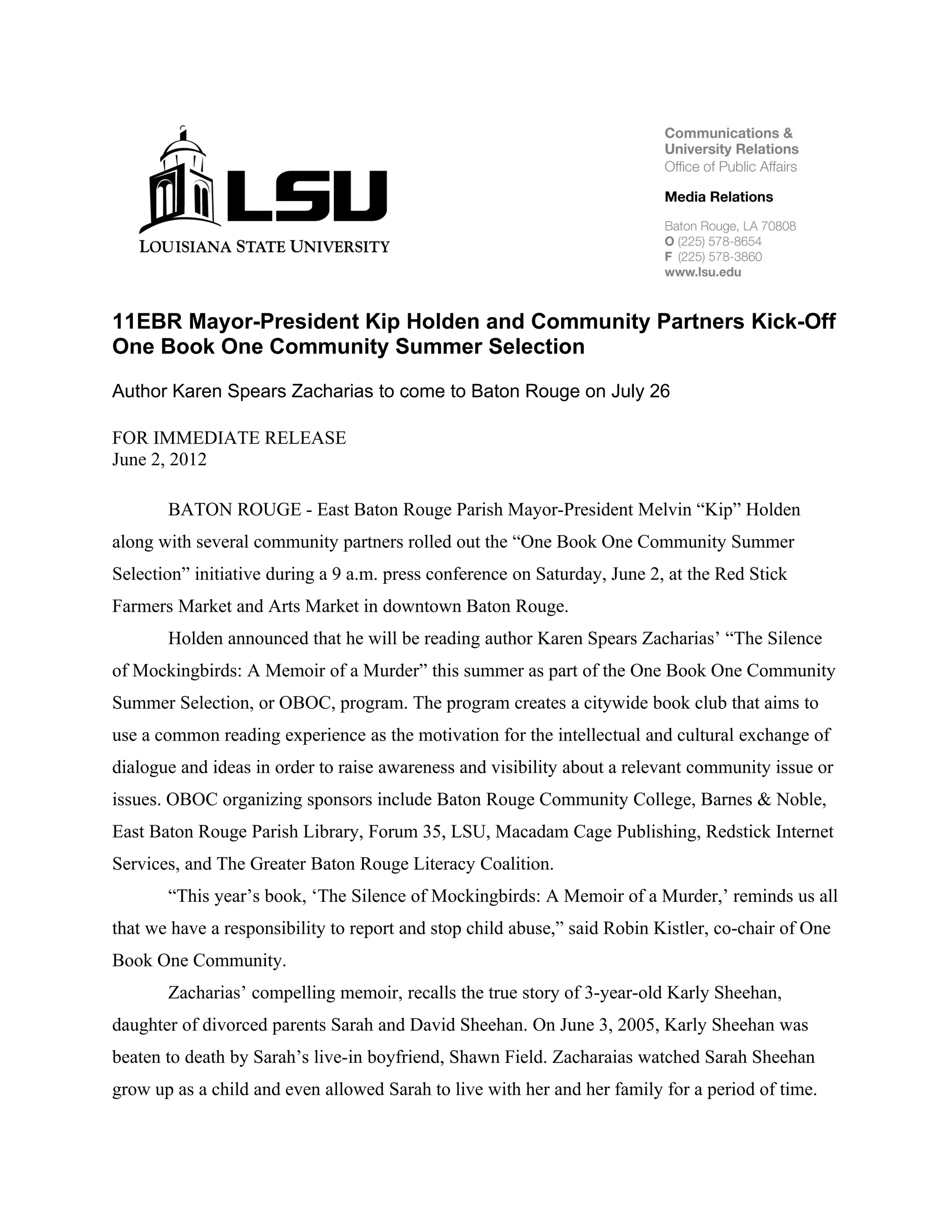 OBOC Press Release | PDF