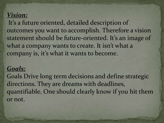 Comparison of Vision, Mission & Goals of different companies in ...