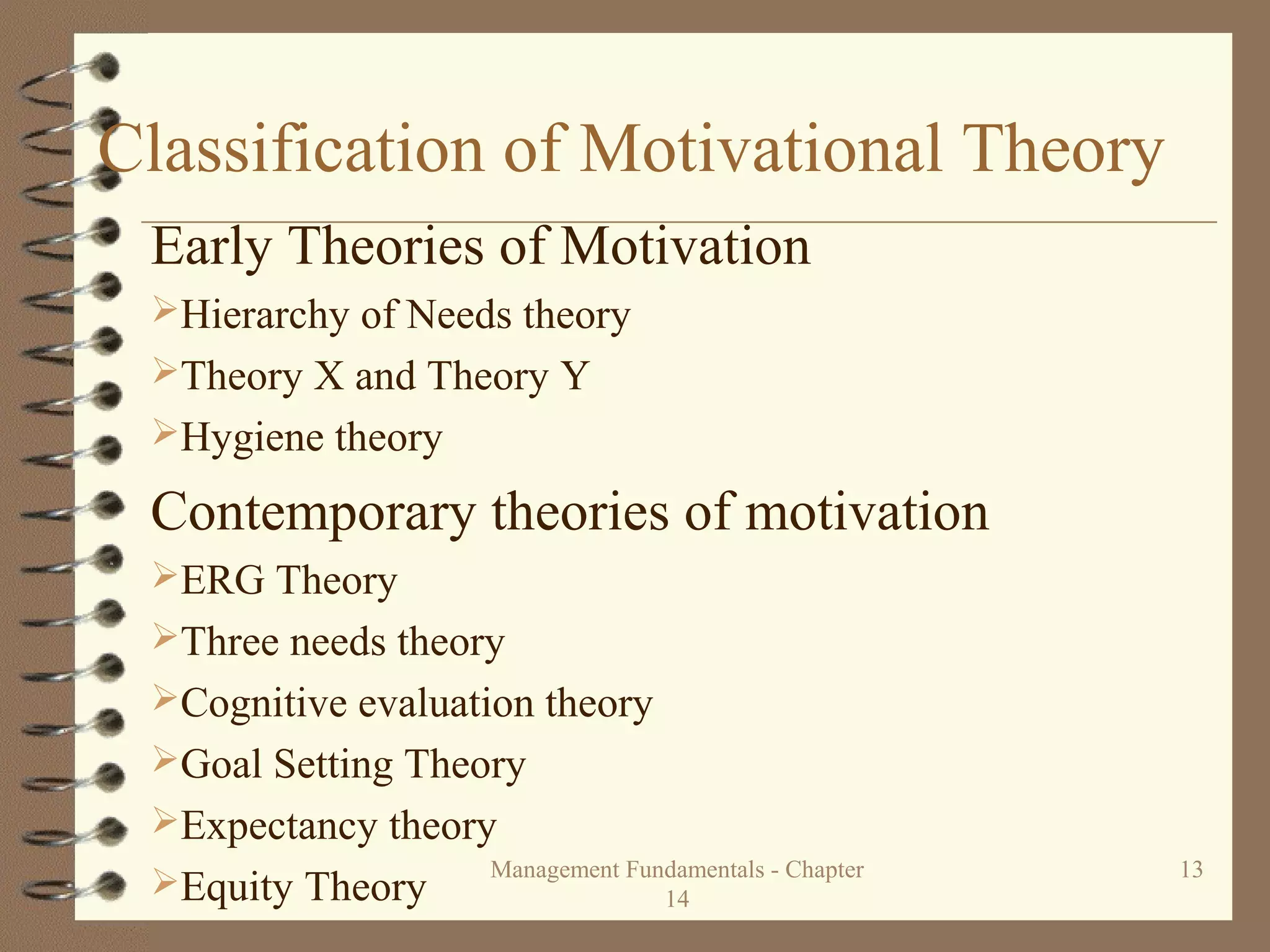 Organisation Behaviour - Early and Contemporary theories of motivation ...
