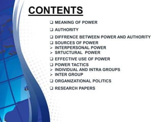 Power and Politics in organization, study | PPTX