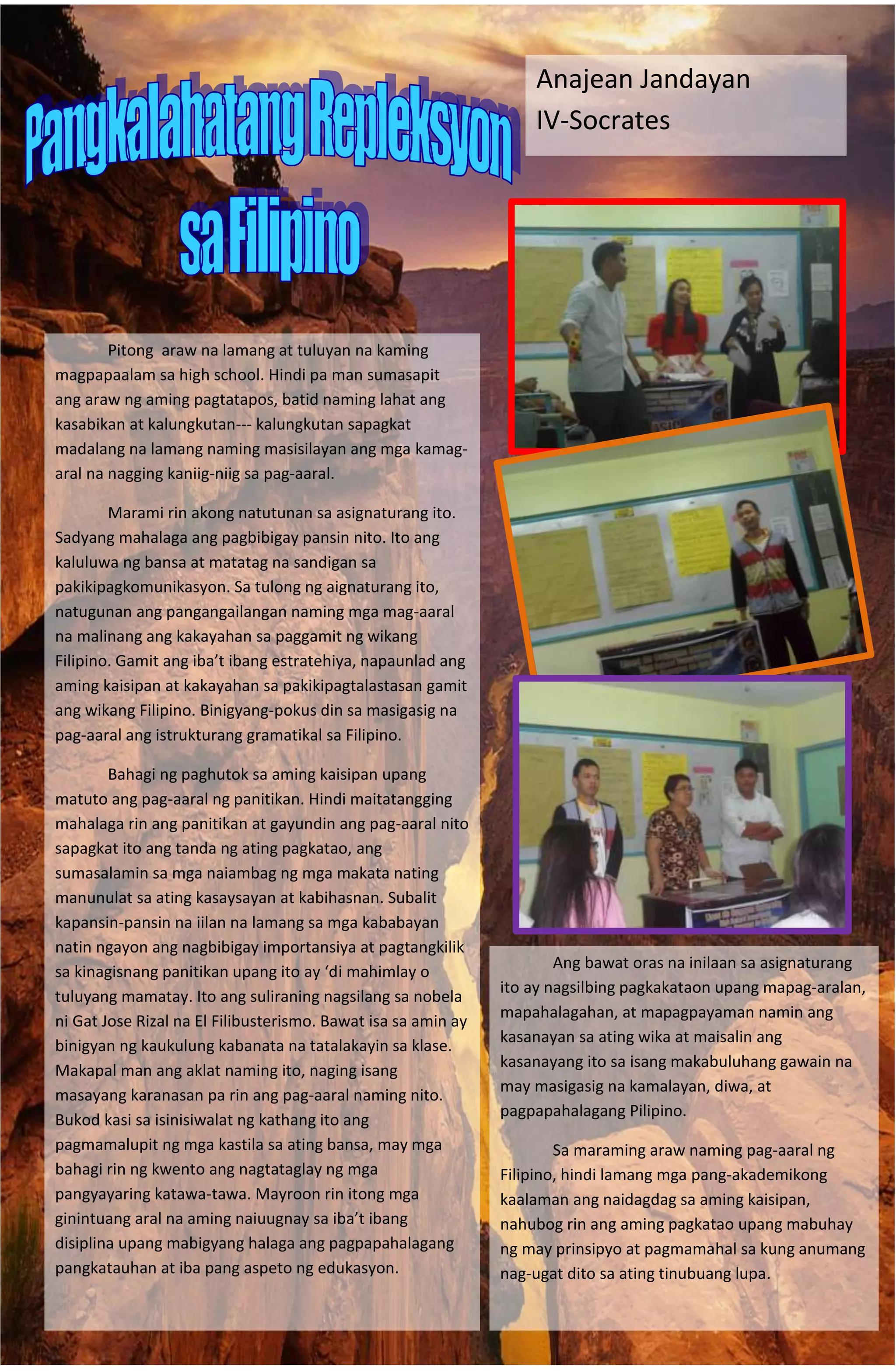 Pangkalahatang Repleksyon sa El Filibusterismo | DOCX