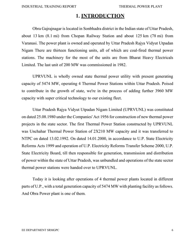 OBRA THERMAL POWER PLANT | PDF | Power and Energy Industry | Industries