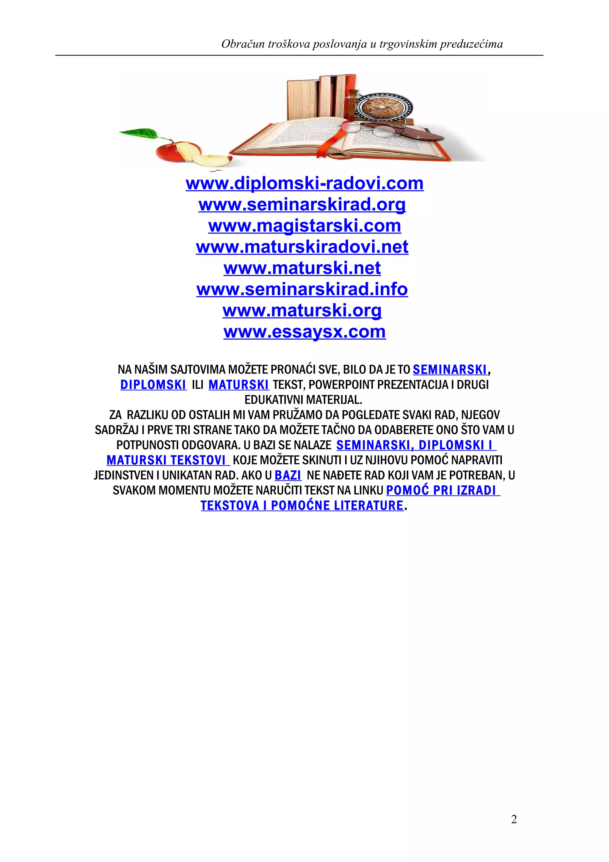 Obracun troskova poslovanja u trgovinskim preduzecima racunovodstvo | DOC