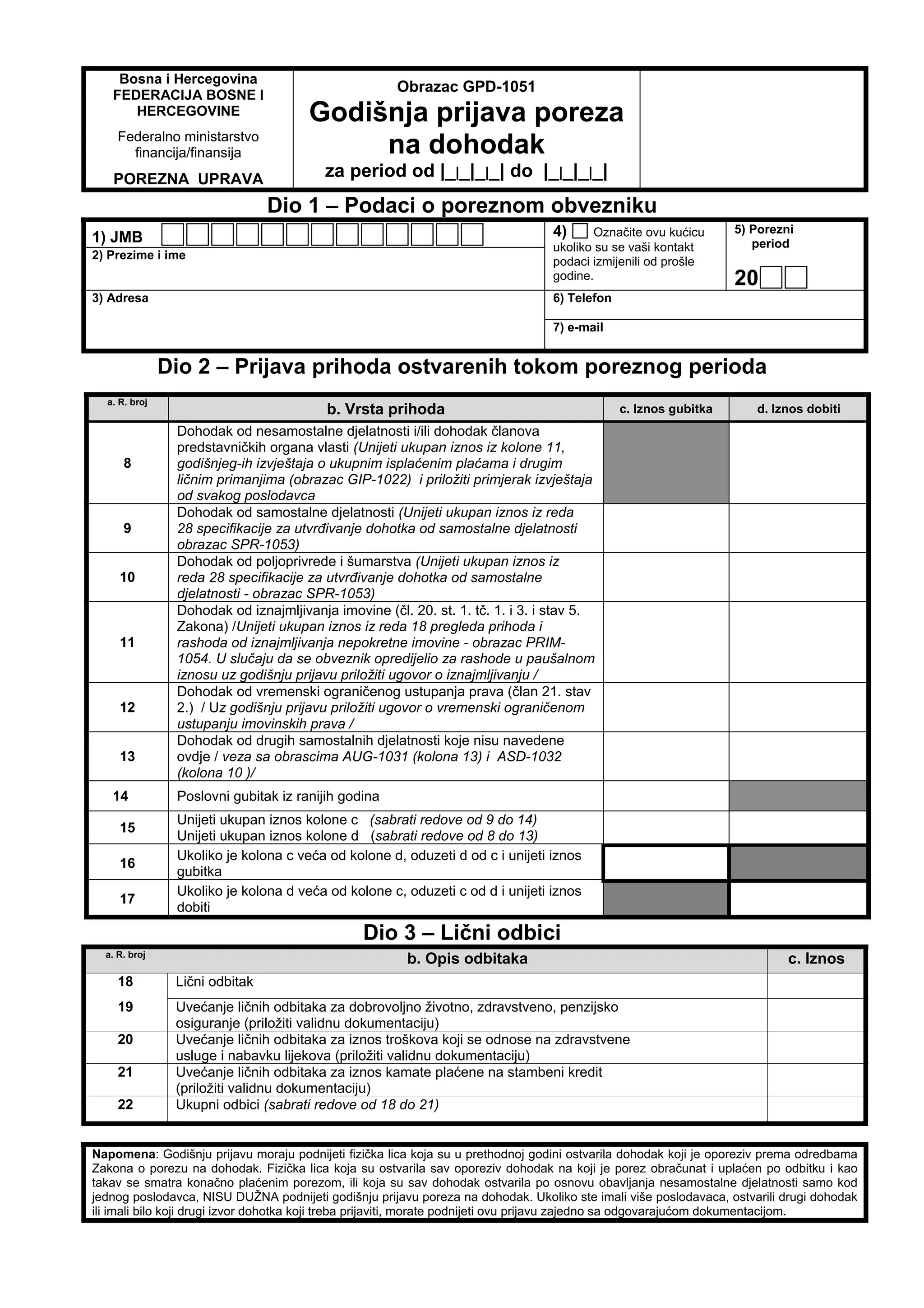 Obrazac 1051 godisnja_prijava_bos | PDF