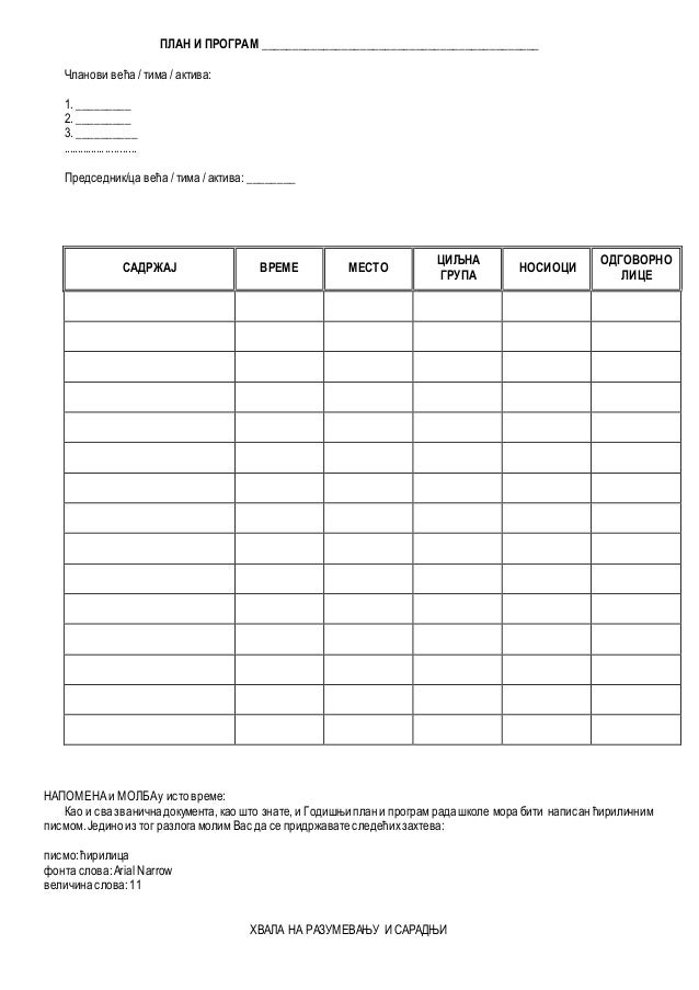 Obrazac za plan rada