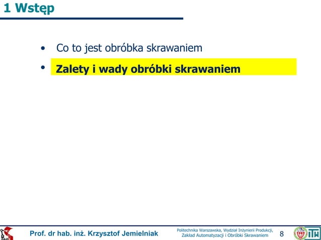 Obrobka skrawaniem 01 wstep | PPTX