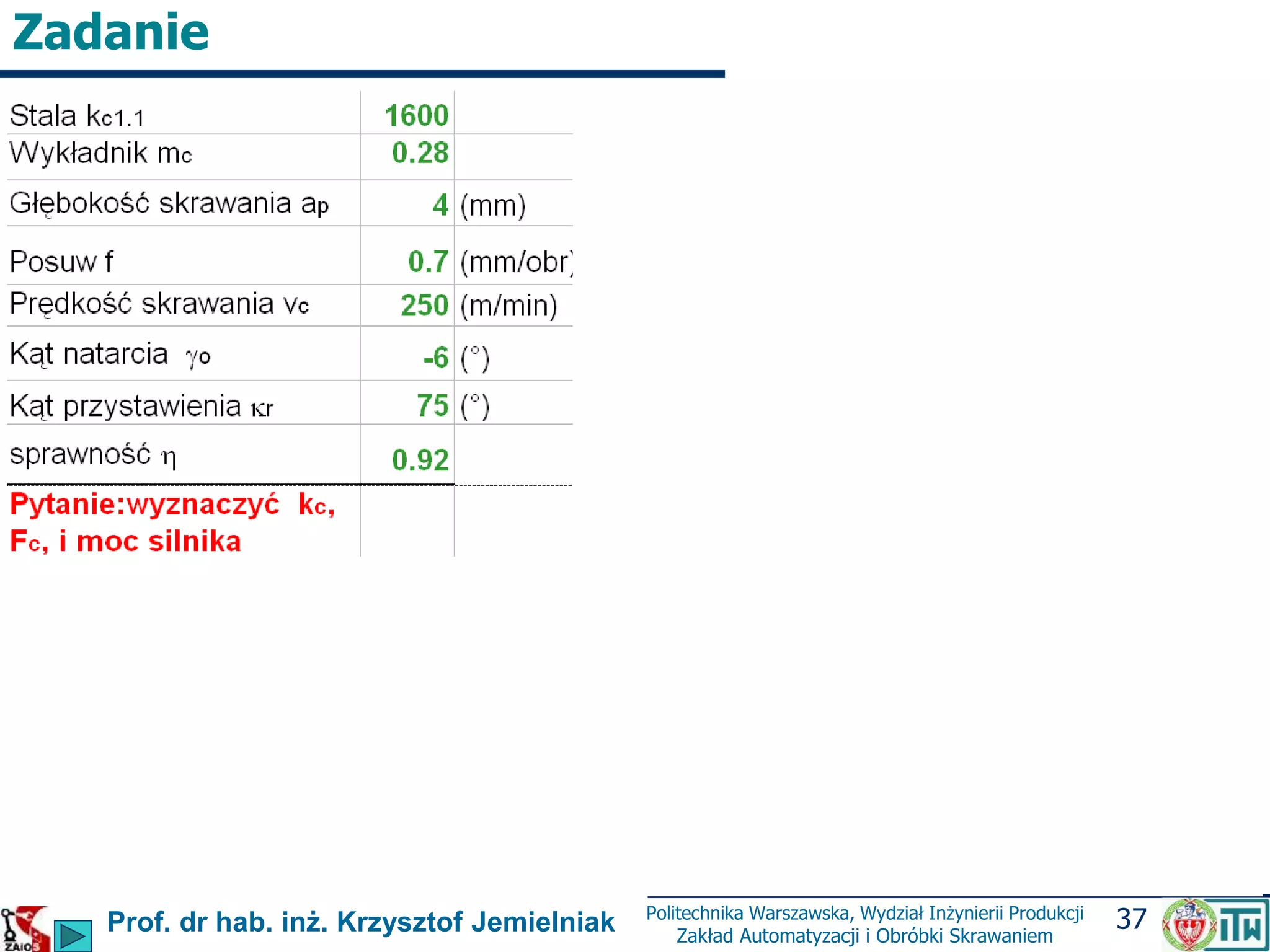 Obrobka skrawaniem 06 sily skrawania | PPTX