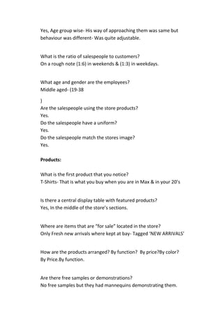 OBSERVATION IN A RETAIL STORE | DOCX
