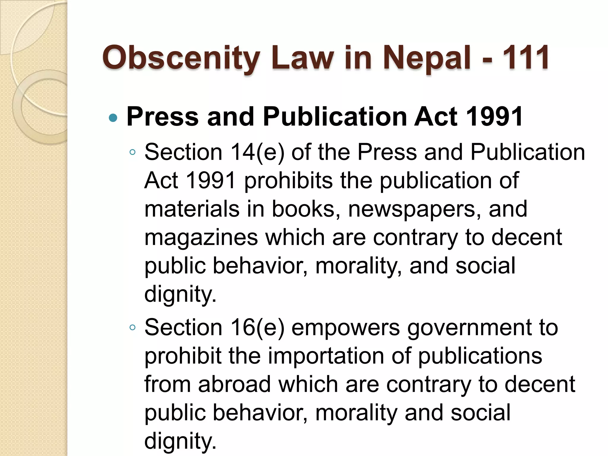 Obscenity Law in Nepal | PPTX