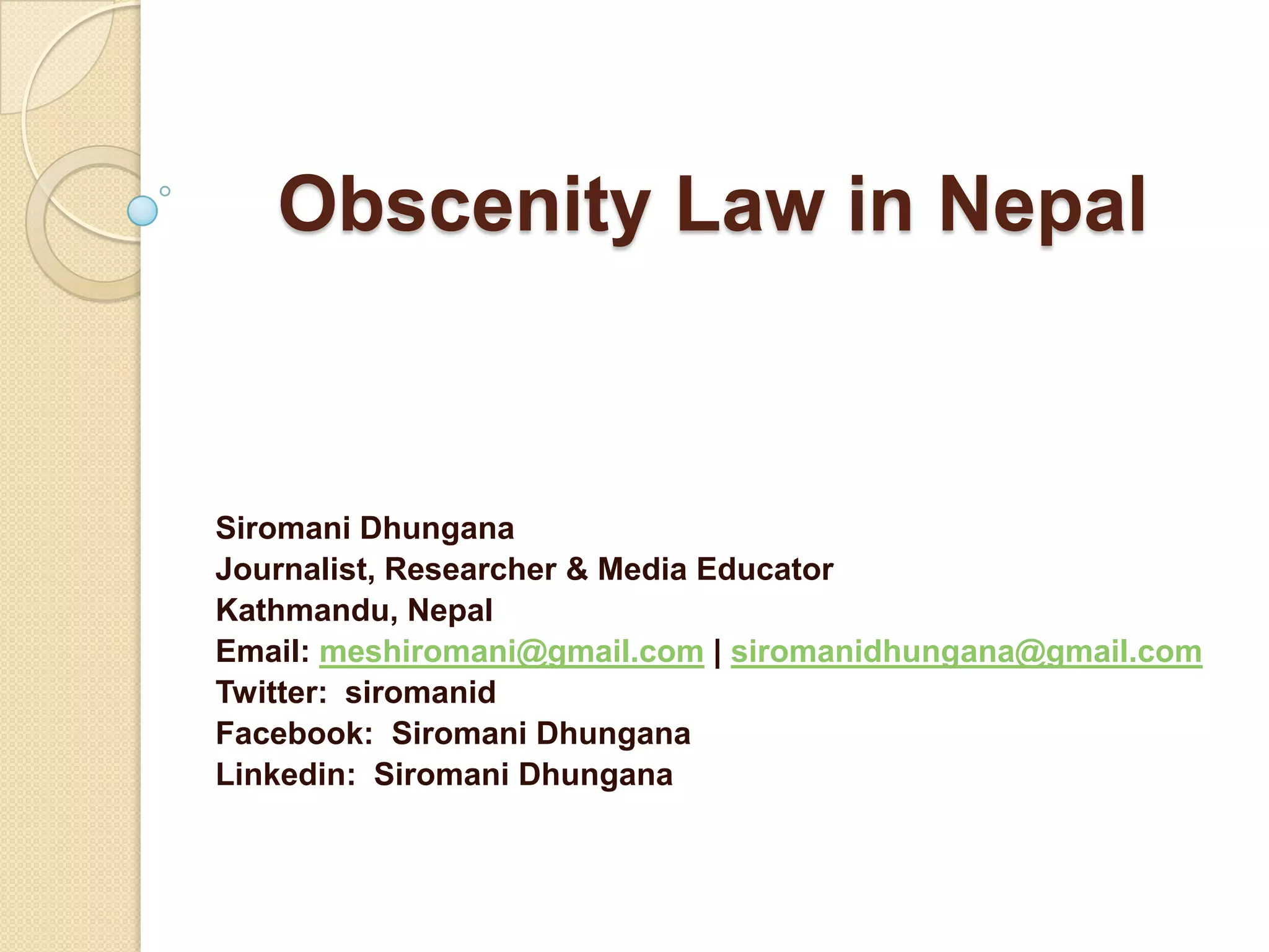 Obscenity Law in Nepal | PPTX