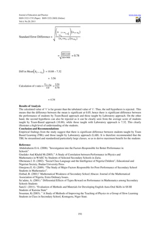 Observable effects of developing mathematical skills of students ...