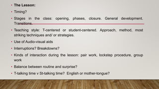 OBSERVATION - PLANNING. How to plan your classes | PPTX