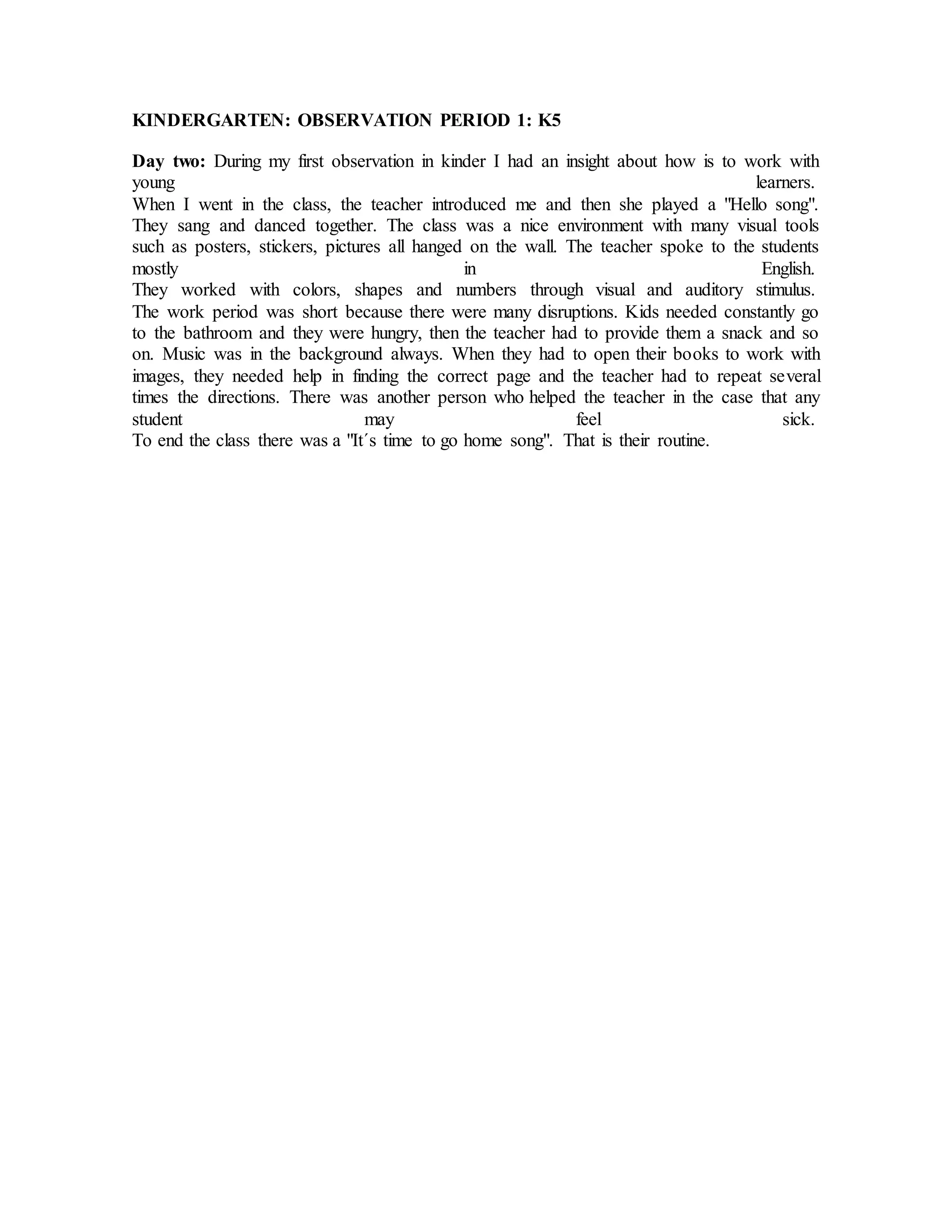 Observation Period 1 kindergarten | DOCX