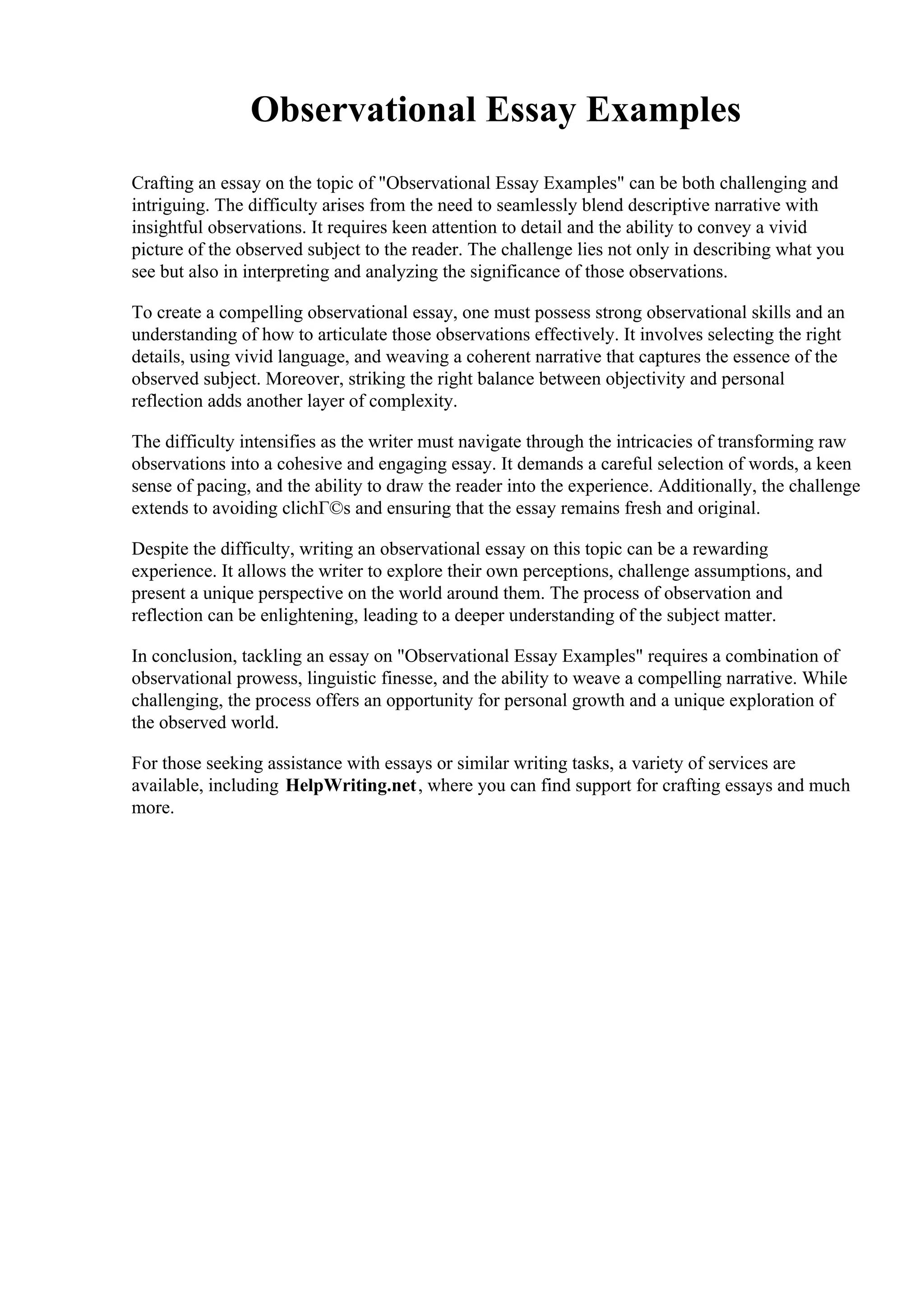 Observational Essay Examples.pdf | Homework and Study | Education
