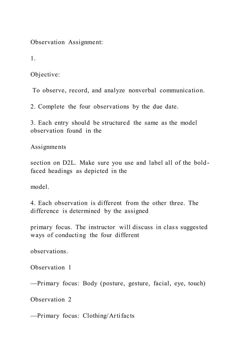 Observation Assignment1. Objective To observe, record, | PDF