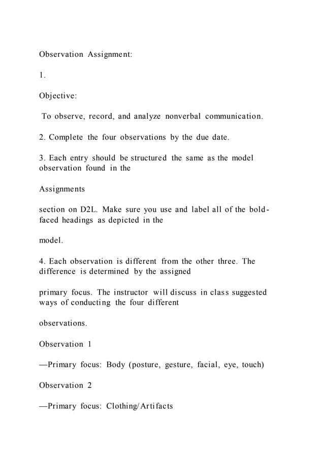 Observation Assignment1. Objective To observe, record, | PDF