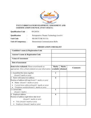 OBSERVATION CHECKLIST.docbfocumengs that high | PDF