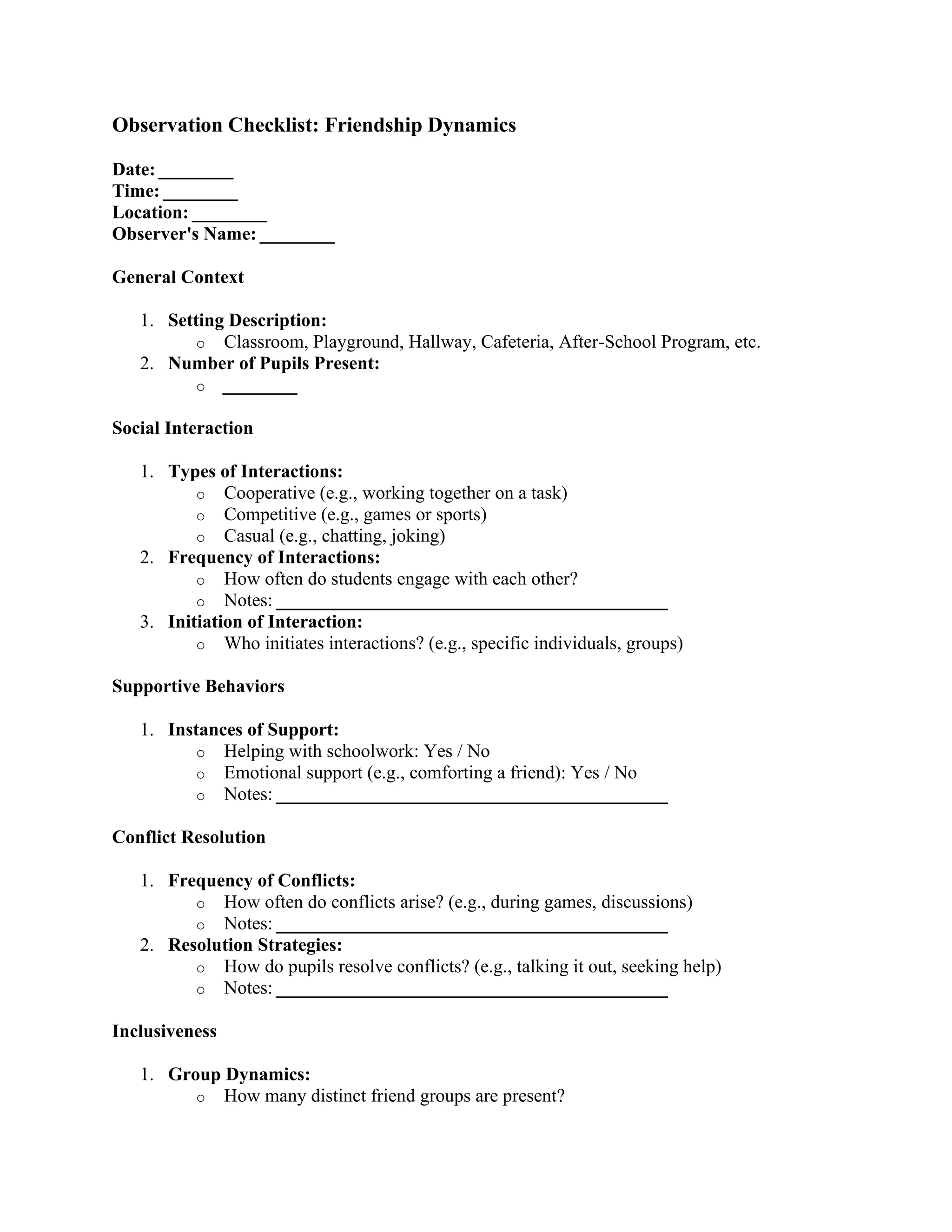 Observation Checklist. in teaching pupils | PDF