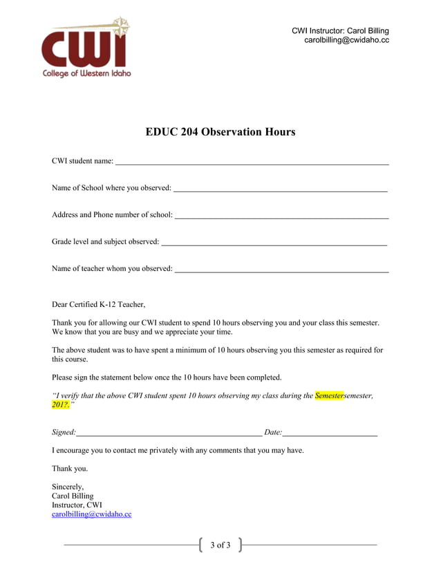 Observation docs EDUC 204 | PDF