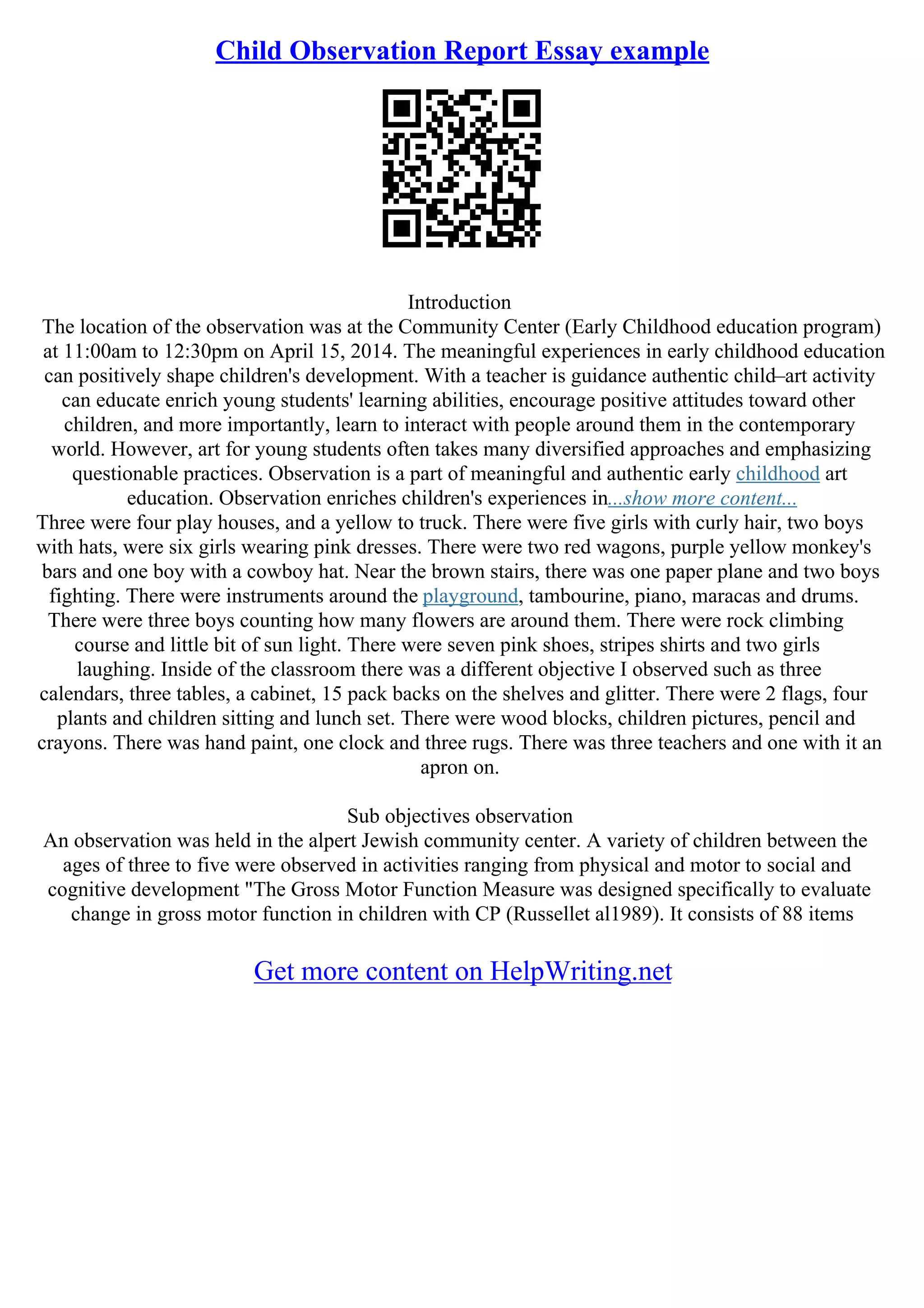 Observation Essay Example | PDF