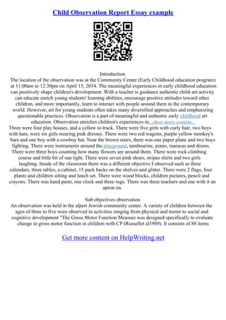 Observation Essay Example | PDF