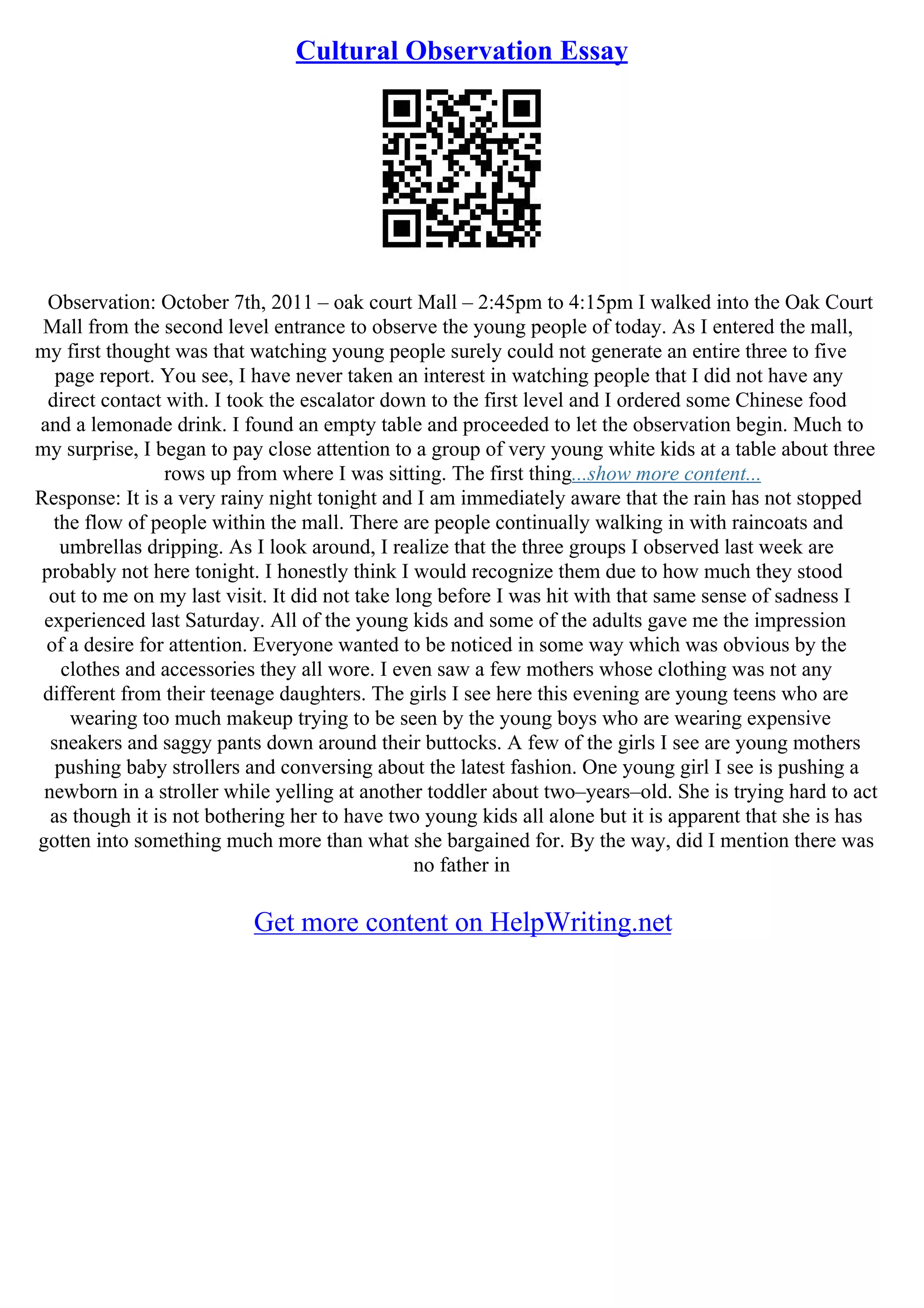 Observation Essay Ideas | PDF | Daycare and Pre-School | Parenting