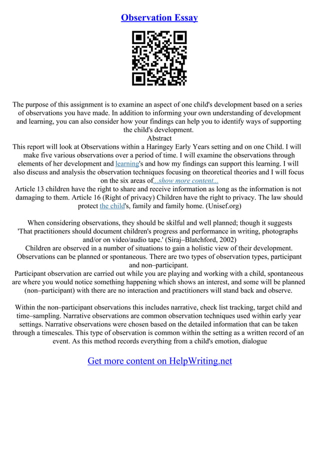 Observation Essay Ideas | PDF | Daycare and Pre-School | Parenting