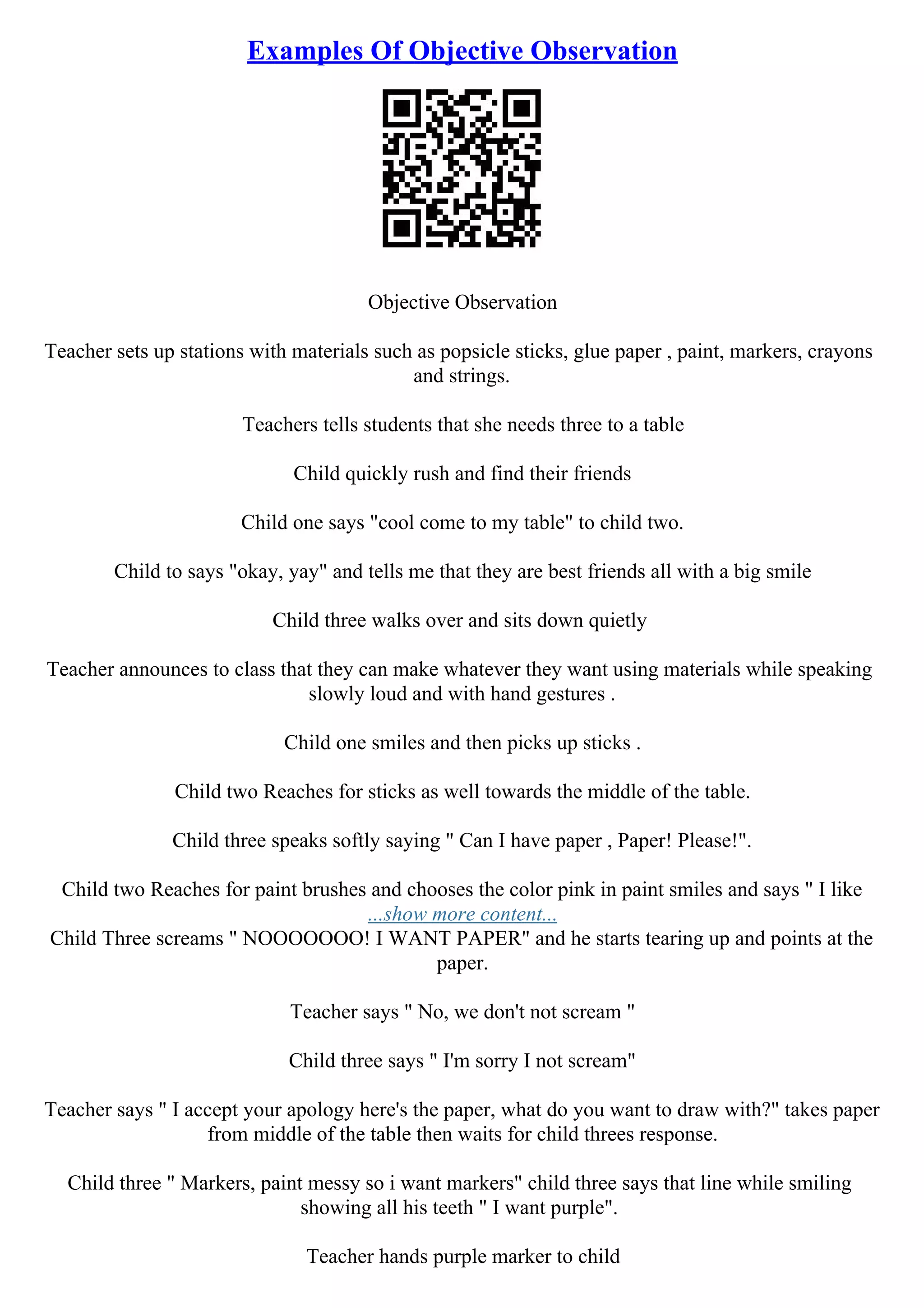 Observation Essay Samples | PDF