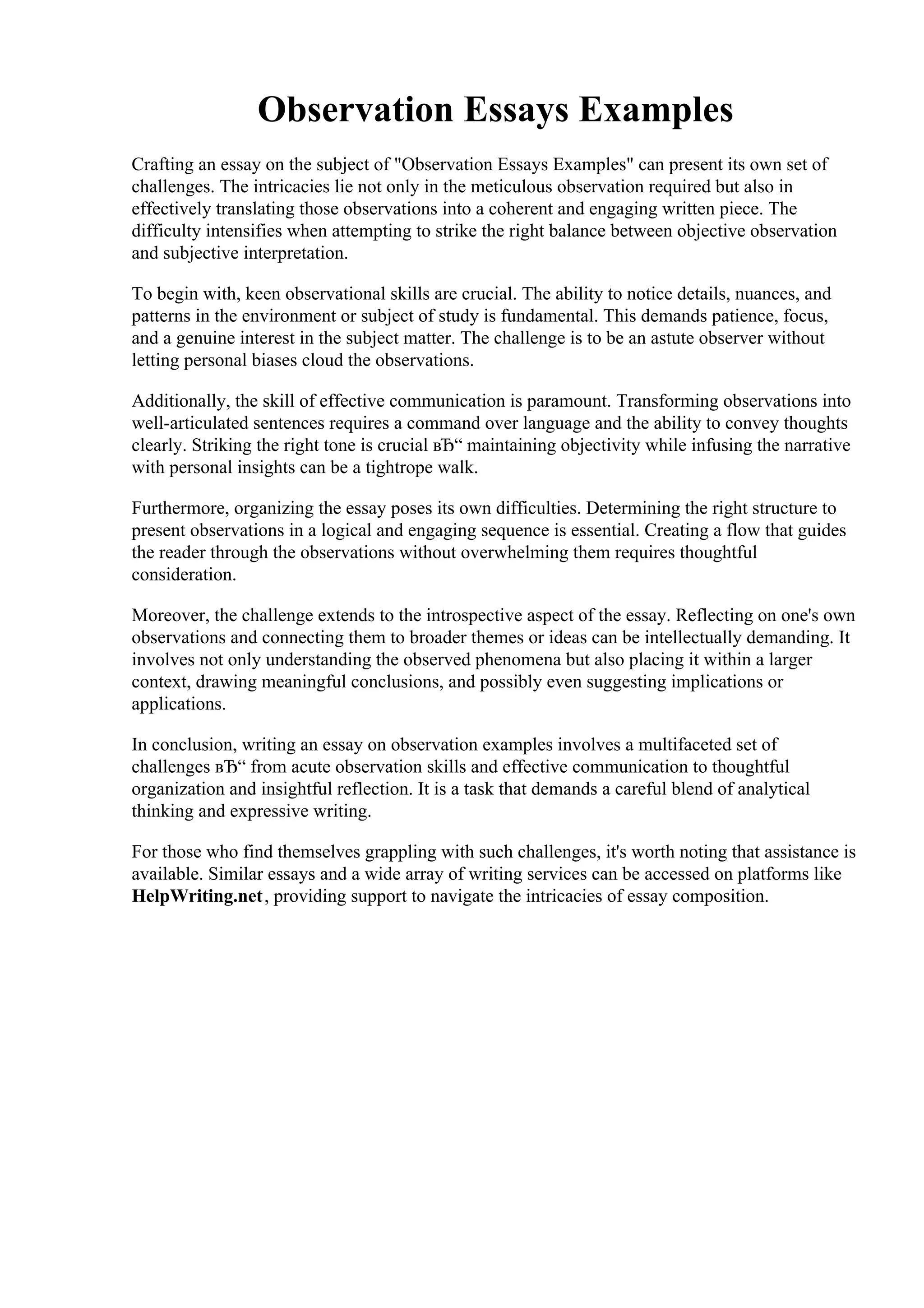 Observation Essays Examples | PDF
