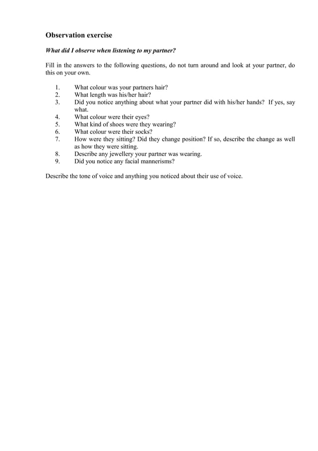 Observation exercise | DOC