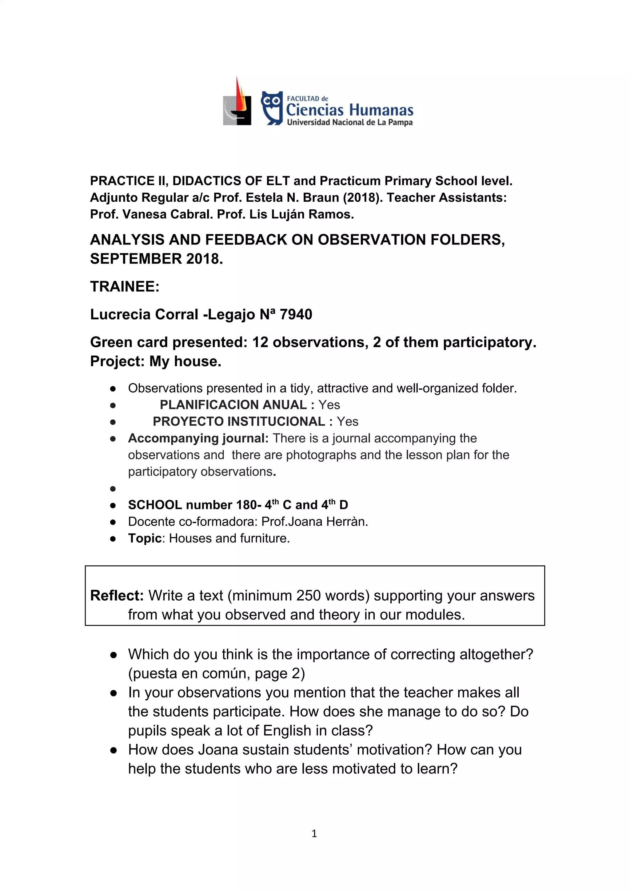 Observation folder by lucrecia corral feedback | PDF