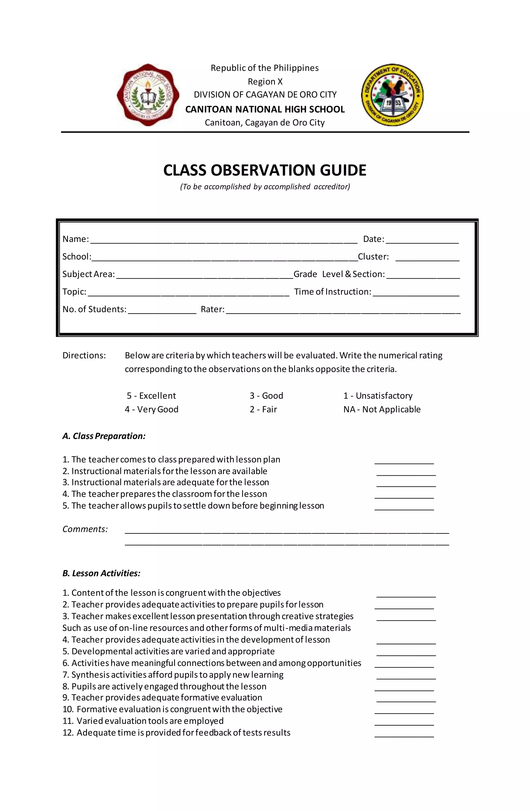 Observation guide | PDF