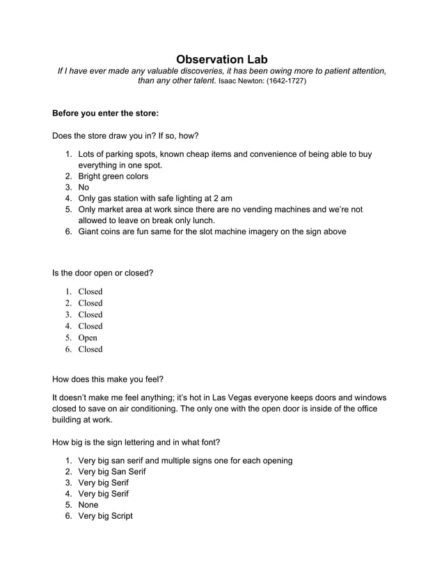 Observation lab | PDF