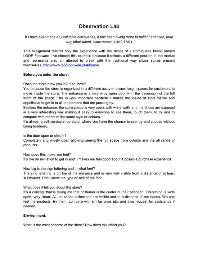 Observation lab loopfootware | PDF | Sales | Business