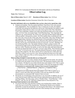 Severe Disabilities Observation Log | DOC | Special Needs Kids | Parenting