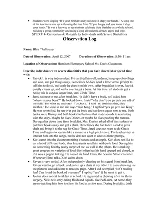 Severe Disabilities Observation Log | DOC